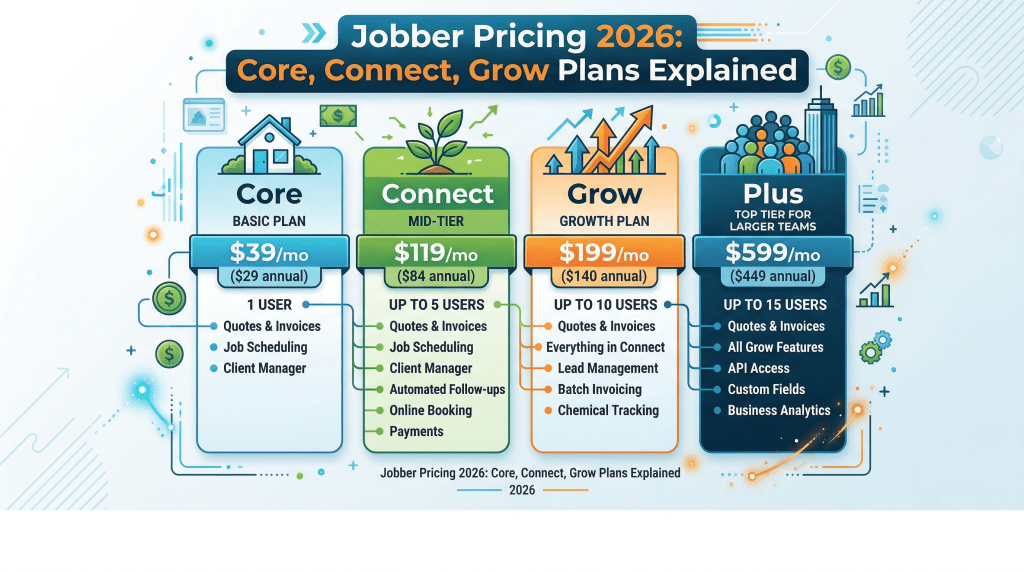 Jobber Pricing 2026: Core, Connect, Grow Plans Explained